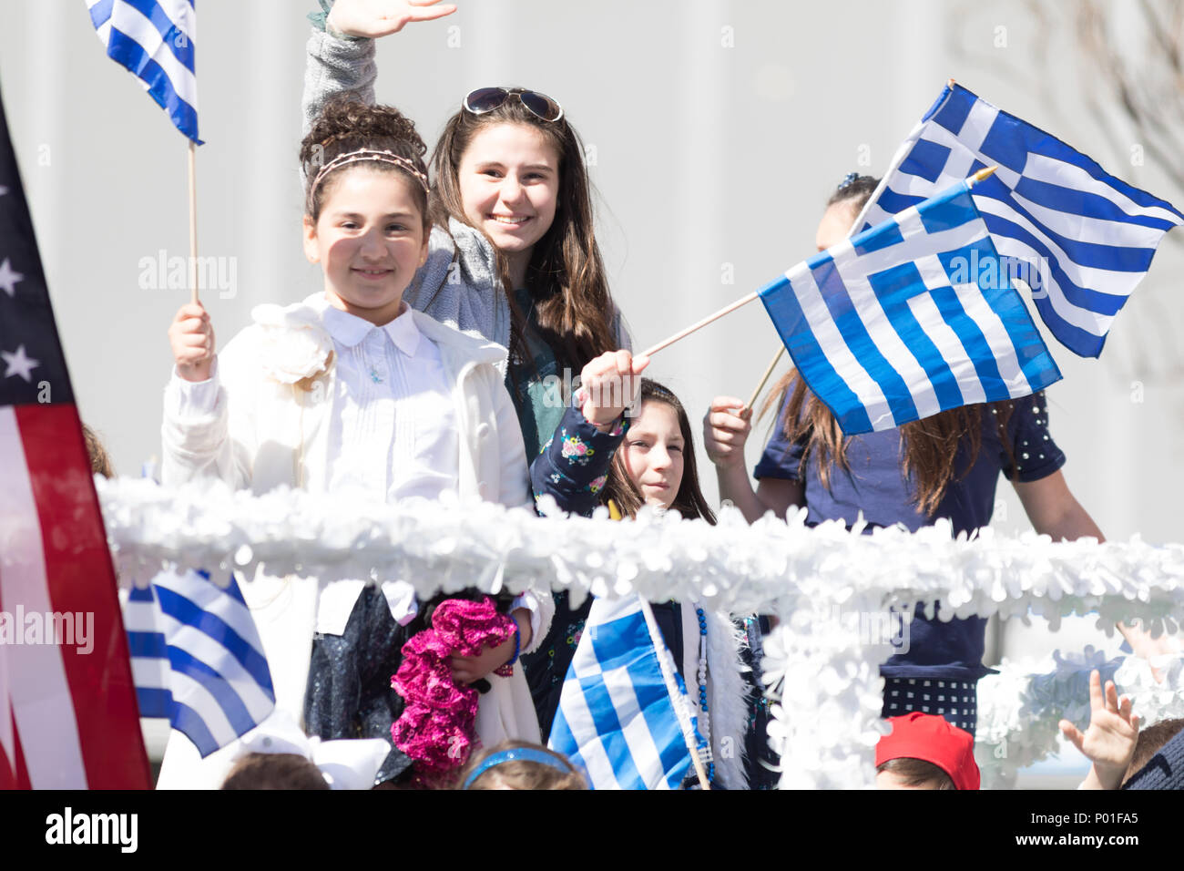 Chicago, Illinois, USA - April 29, 2018 Children wearing traditional ...