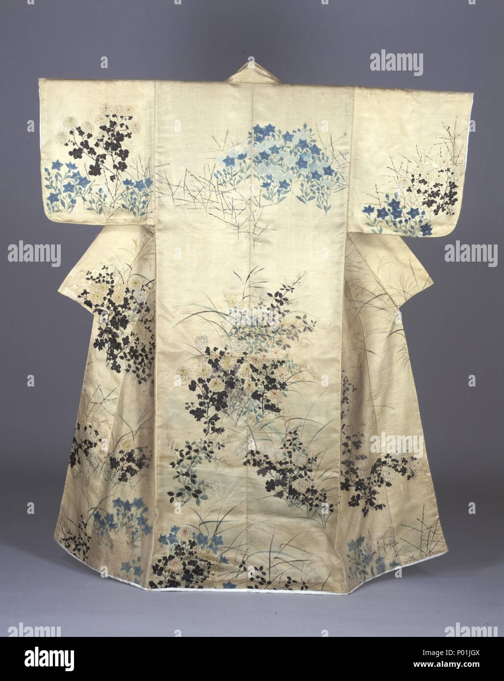 13 Kosode with autumn flower-plants pattern on twill weave fabric by ...