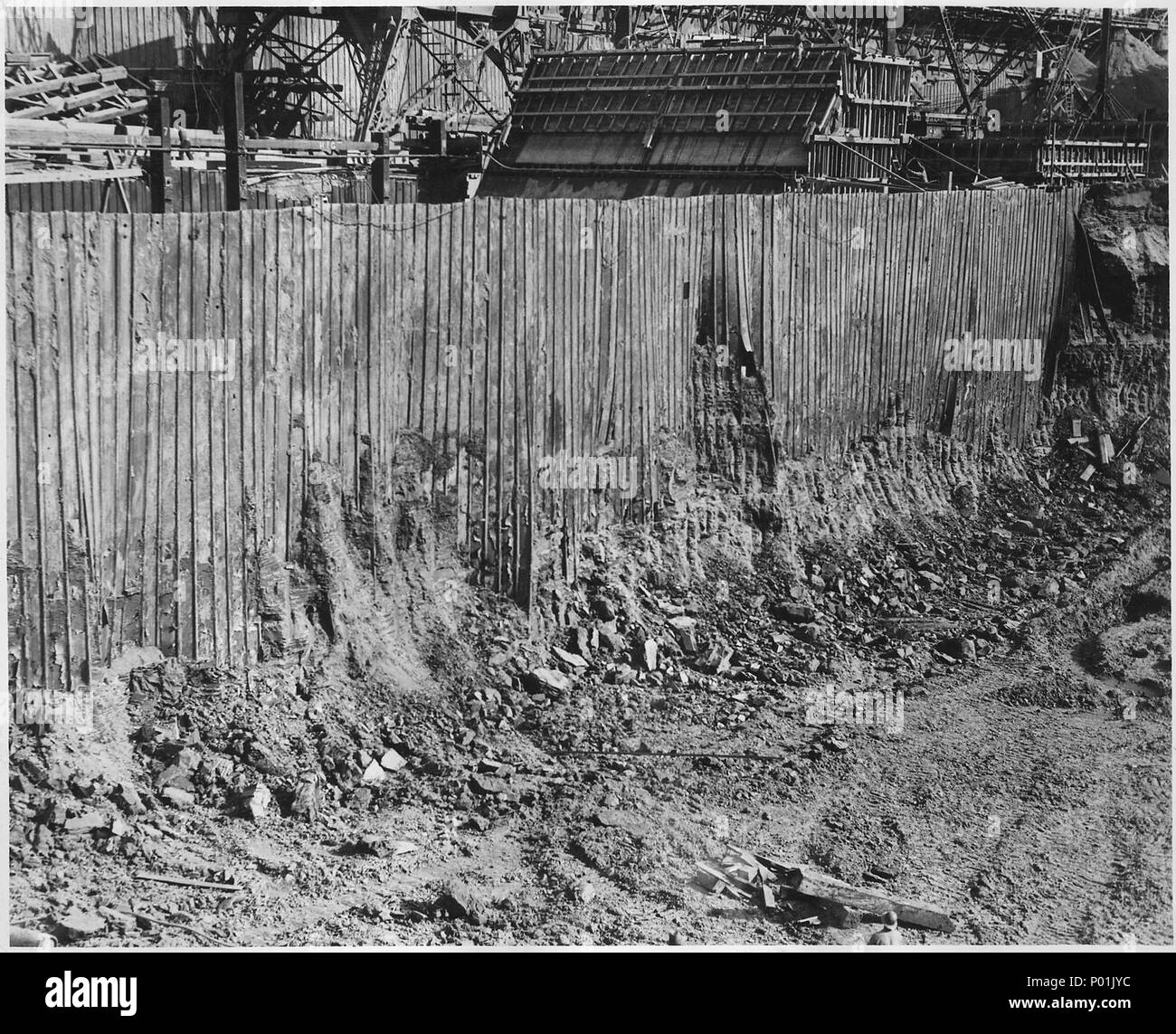 Sheet piling in section F of the west cofferdam exposed in excavating ...