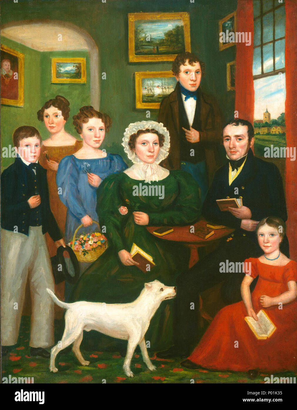 British 19th Century, Portrait of an Unknown Family with a Terrier, , c ...