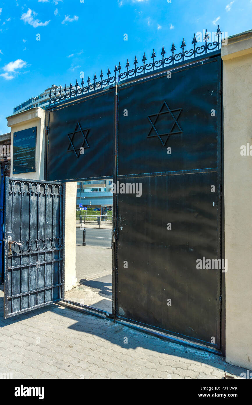 Poland, Warsaw: The Jewish Cemetery main gate decorated with Stars of ...