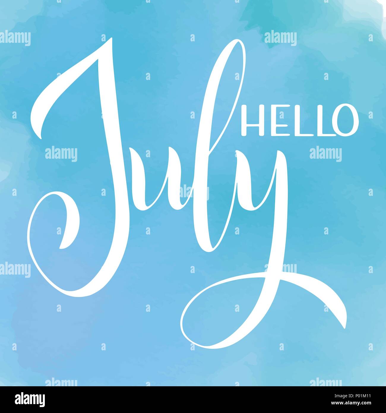 Hello July lettering. Elements for invitations, posters, greeting cards ...