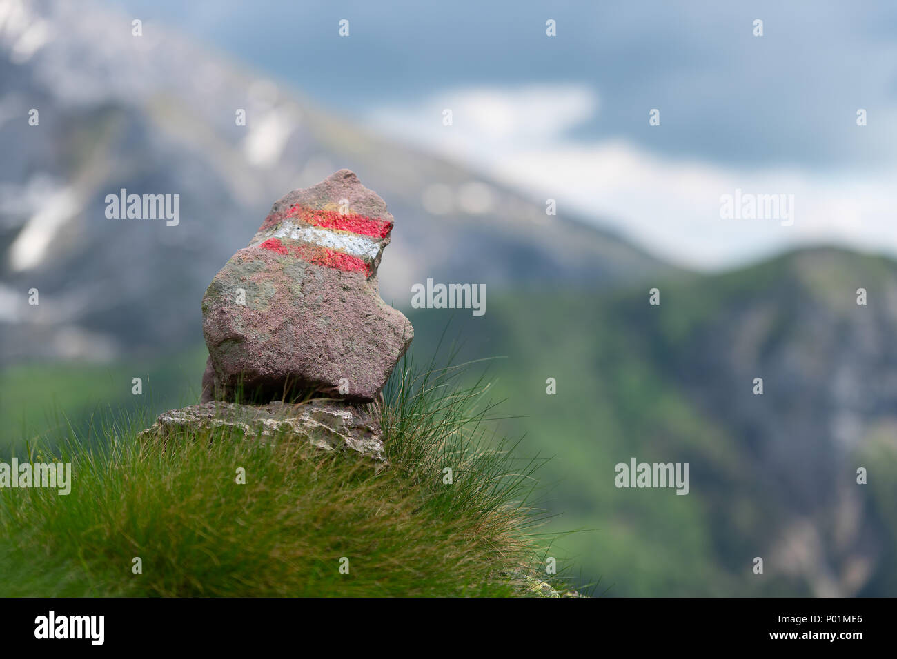 Colorful trail sign of a mountain trail Stock Photo - Alamy