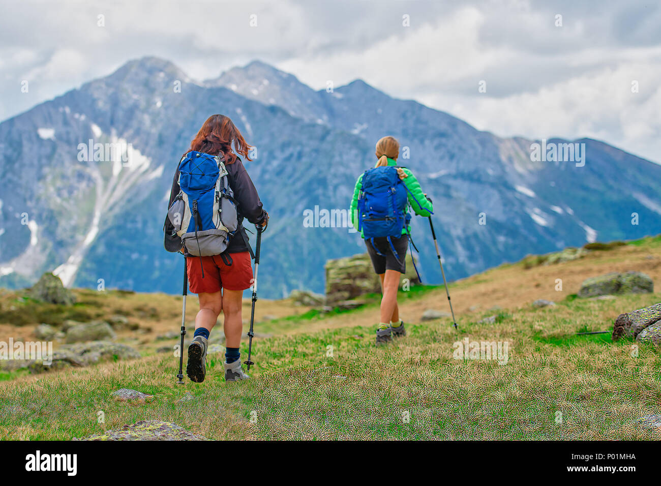 Female friends on mountain hi-res stock photography and images - Alamy