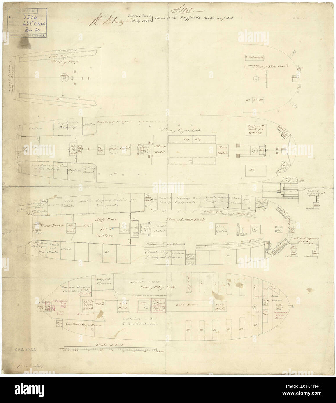 . English: 'Buffalo' (1813) Scale: 1:96. A plan showing the poop and ...