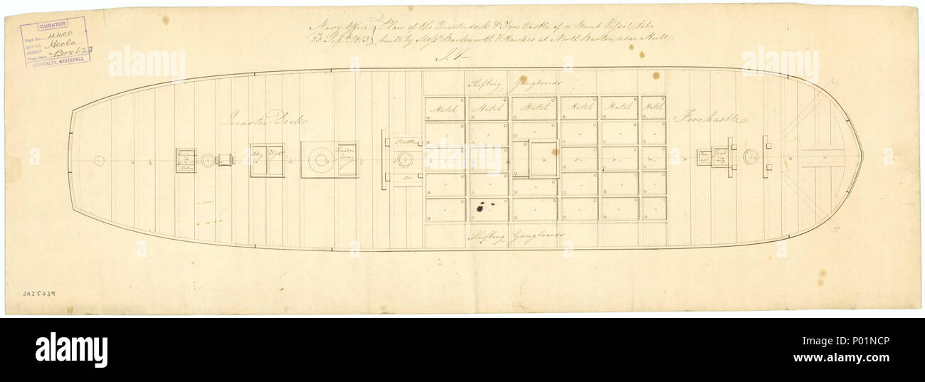 . English: 'Flora' (1780) Plan showing the lower deck for Flora (1780 ...
