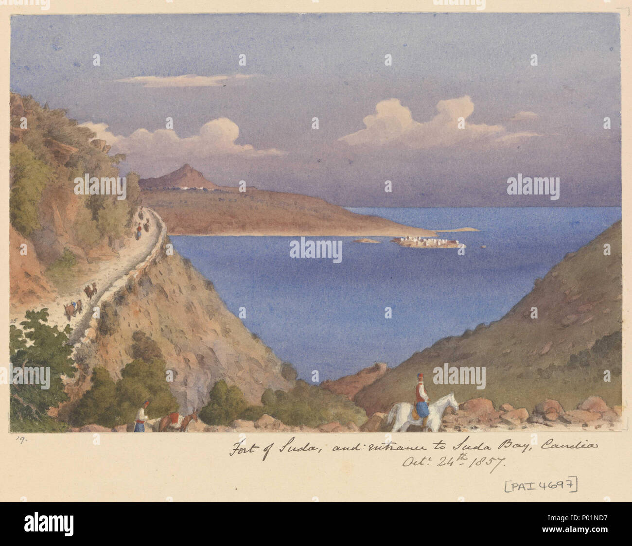 . English: 'Fort of Suda [Souda], and entrance to Suda Bay, Candia ...