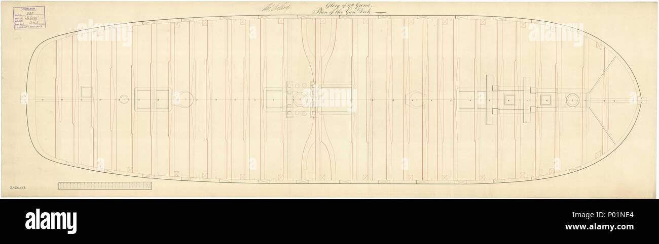 . English: 'Glory' (1788) Scale: 1:48. Plan showing the gun deck (lower ...