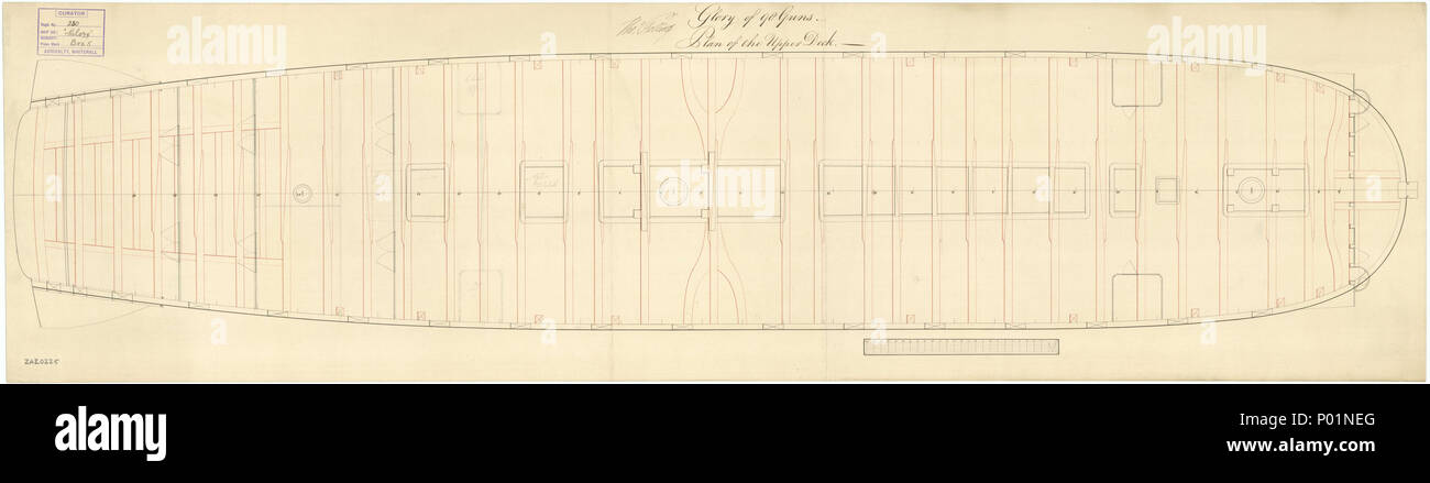 . English: 'Glory' (1788) Scale: 1:48. Plan showing the upper deck for ...