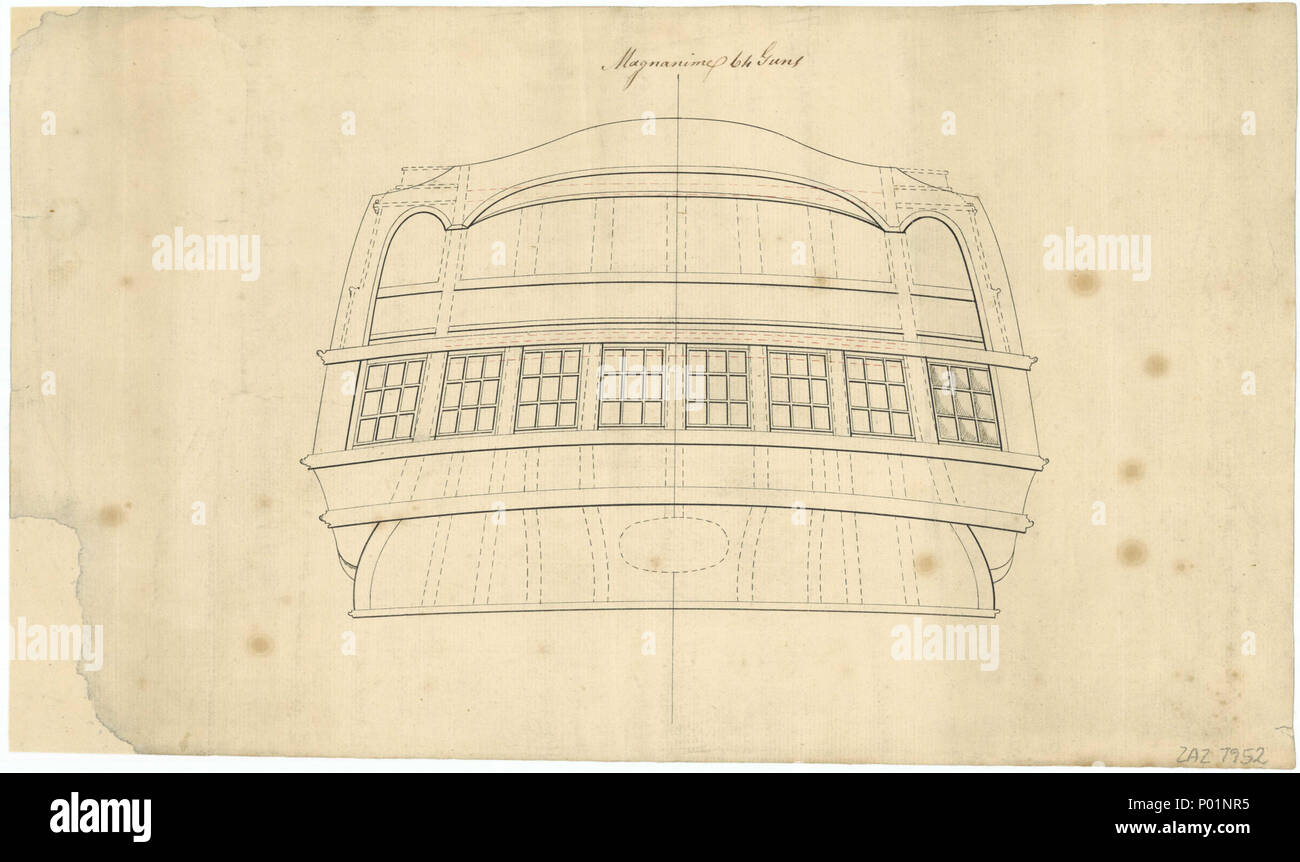. English: 'Magnanime' (1780) Plan showing the stern from above the ...