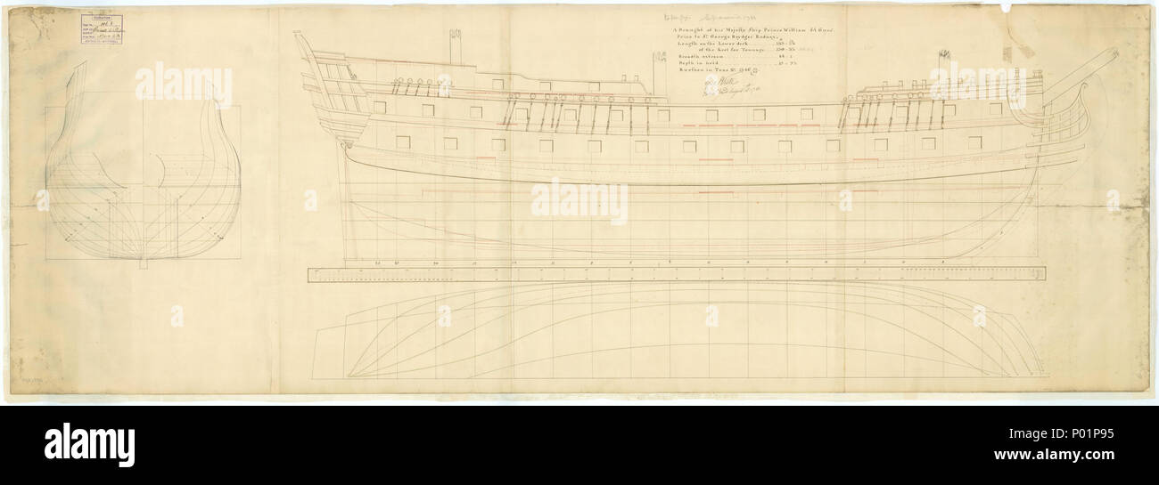 . English: 'Prince William' (captured 1780) Scale: 1:48. Plan showing ...