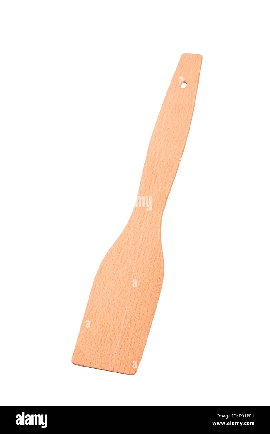 Wooden kitchen spatula on a white background Stock Photo - Alamy