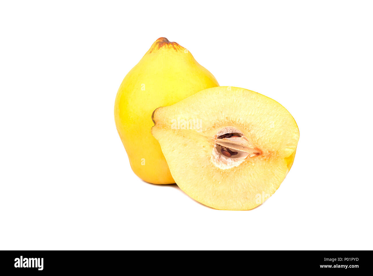 Big ripe fruit quince with half cut isolated on white background Stock ...