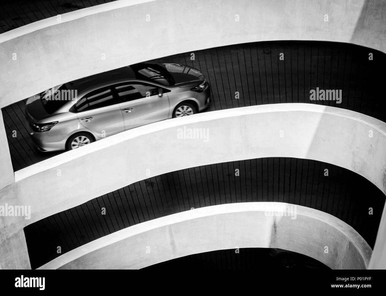 The architecture of the spiral curve and slope way to go to parking lot ...