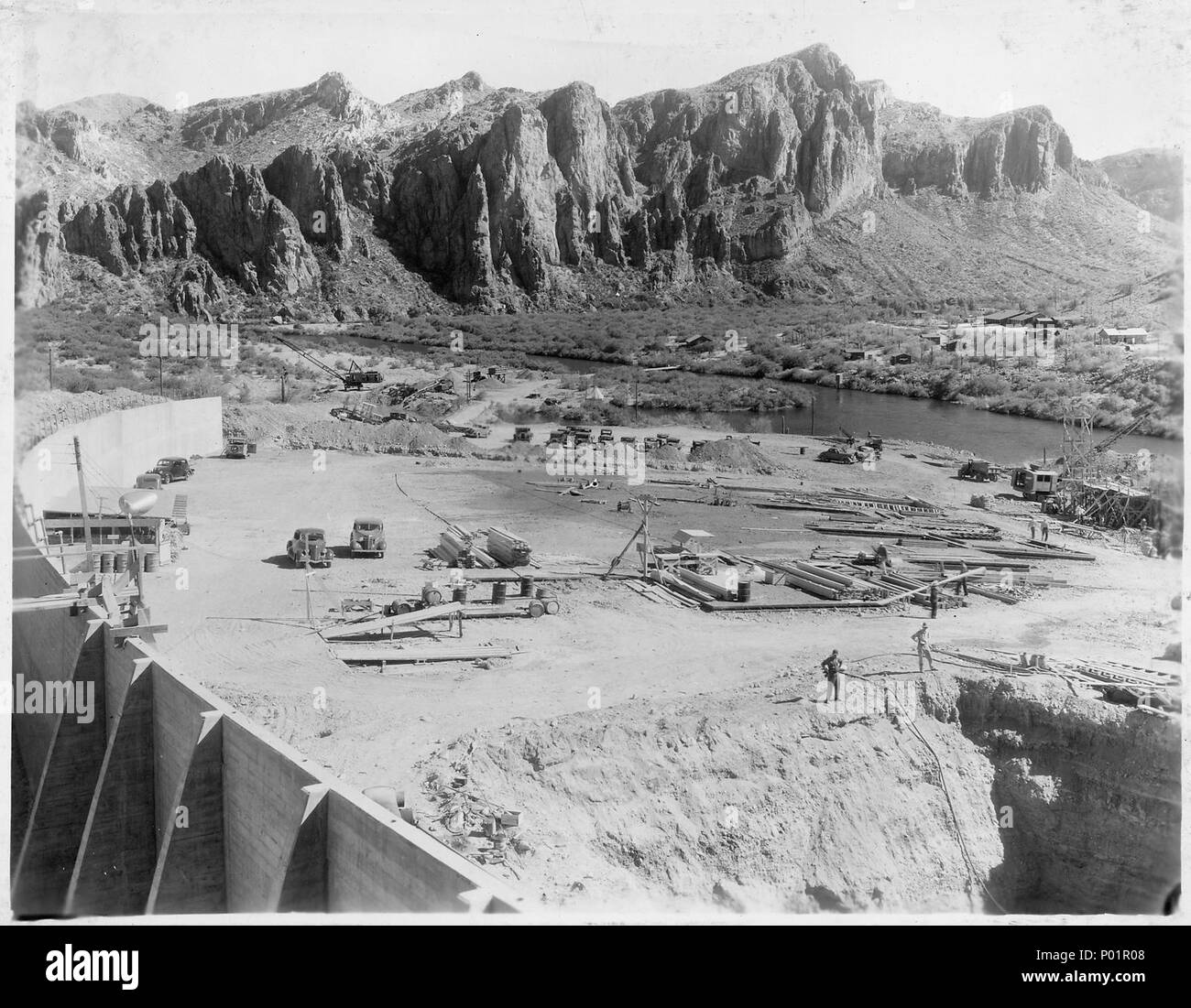 Stewart Mountain Dam. View looking downstream, new spillway channel ...