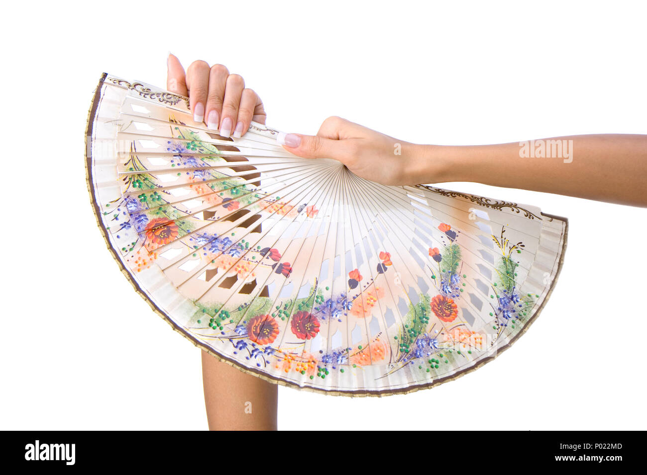 Beautiful fan in woman hand isolated on white background Stock Photo ...