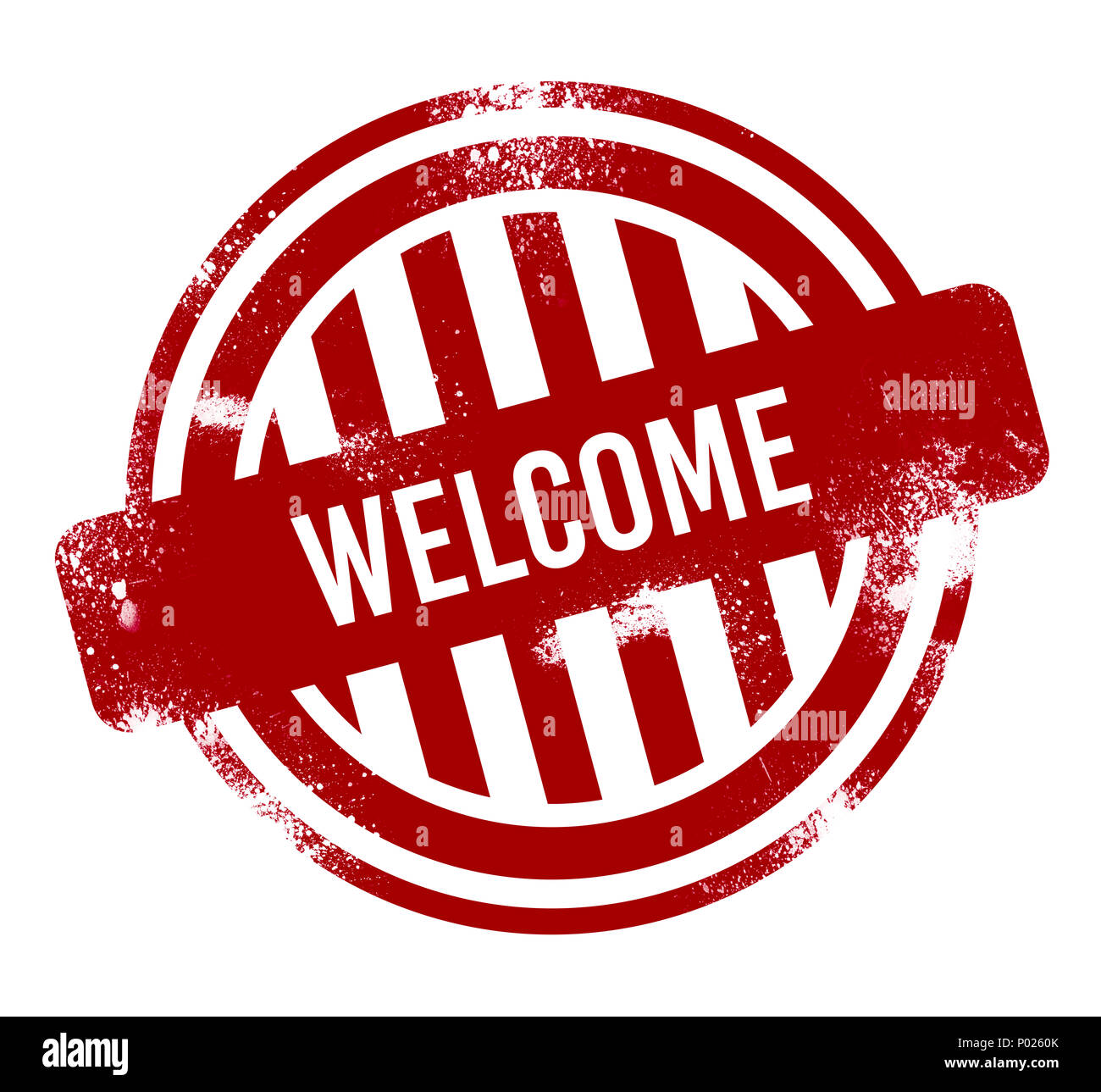 welcome - red grunge button, stamp Stock Photo - Alamy