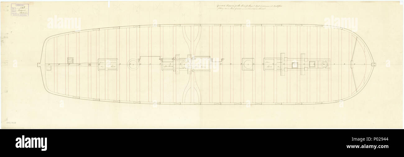 . English: 'Ardent' (1796) Scale: 1:48. Plan showing the gun (lower ...