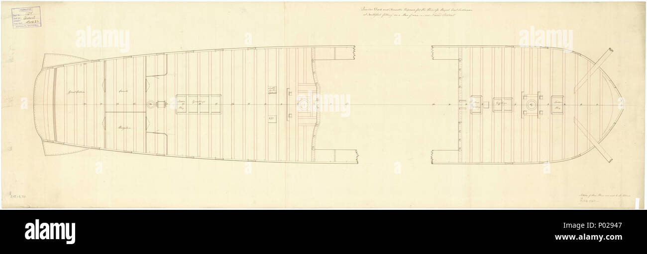 . English: 'Ardent' (1796) Scale: 1:48. Plan showing the quarterdeck ...