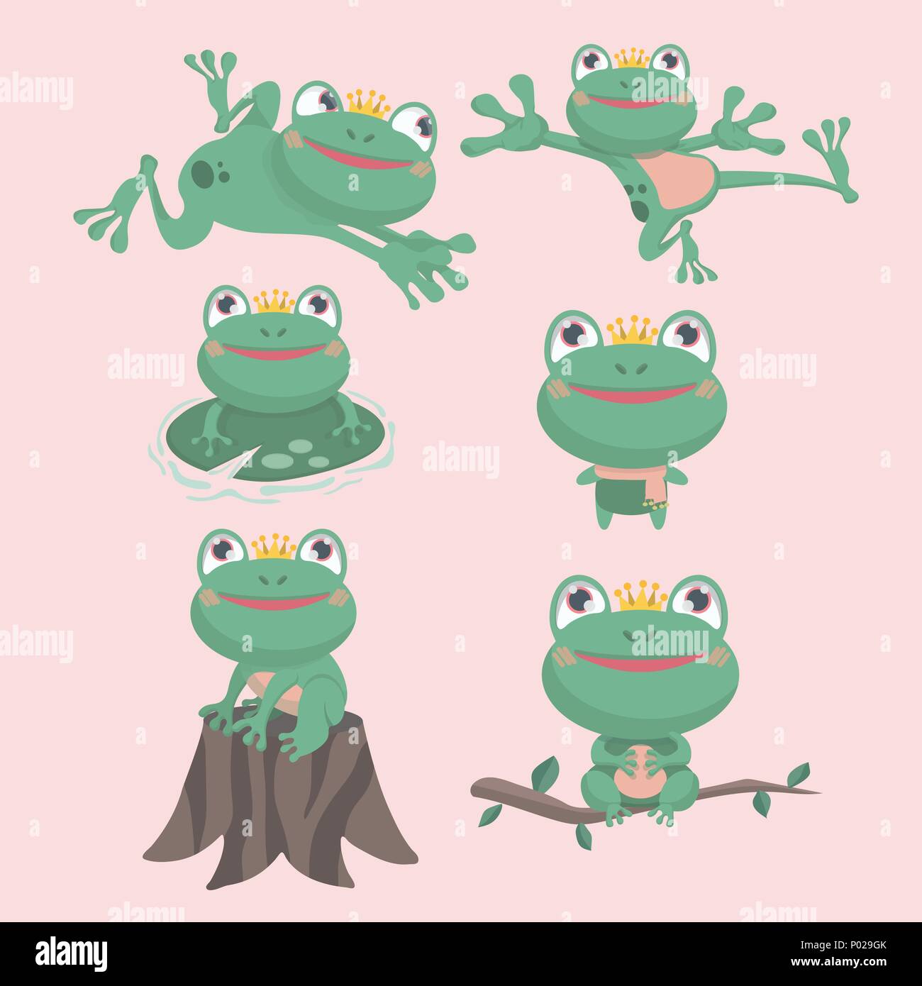 Cartoon Vector of Green frog in the pond theme in different positions ...