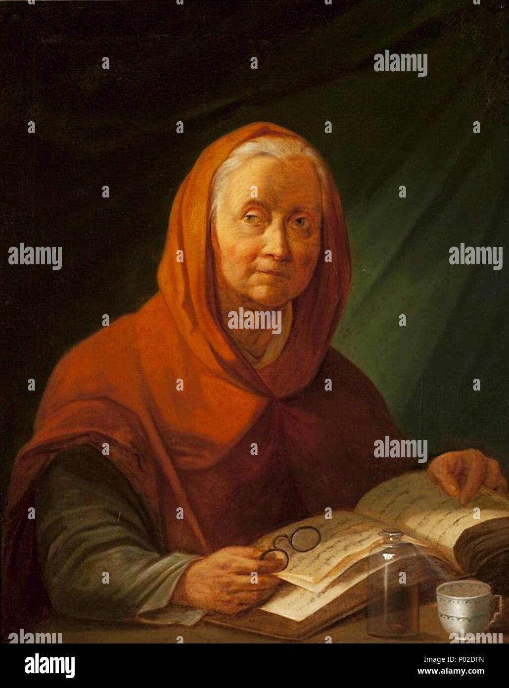 . Old woman reading a book. 1800s 19 Norblin Old woman reading Stock ...