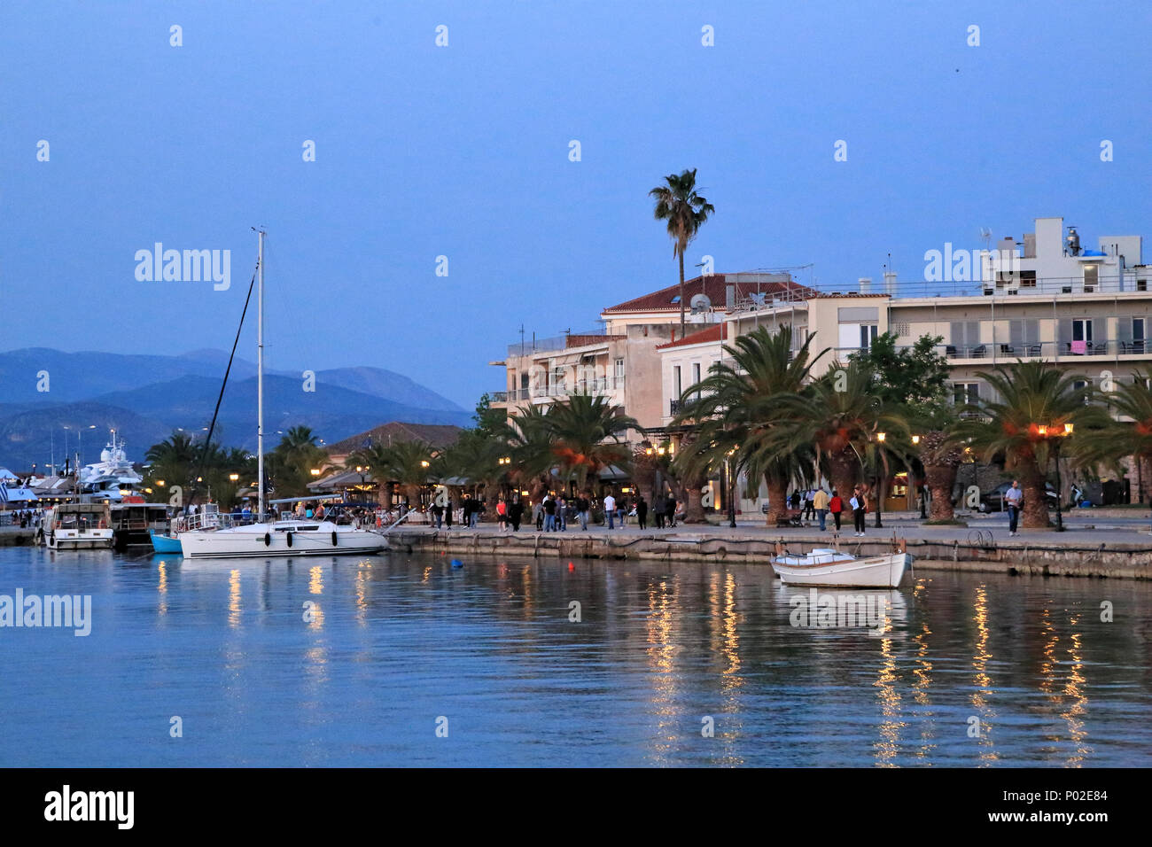 Nafplio waterfront at night Stock Photo - Alamy