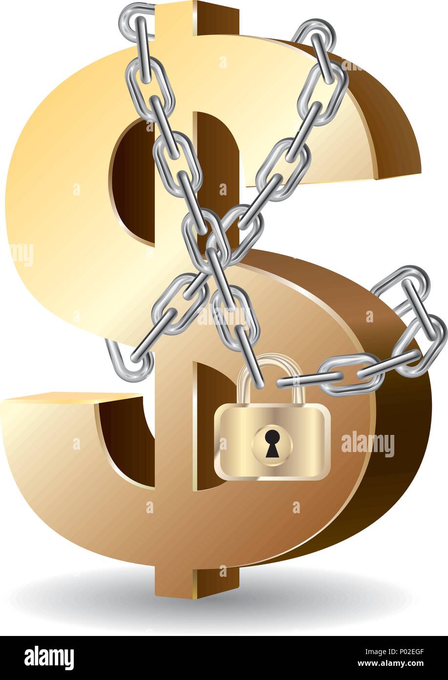 Dollar symbol locked by a chain.Isolated on white background Stock ...