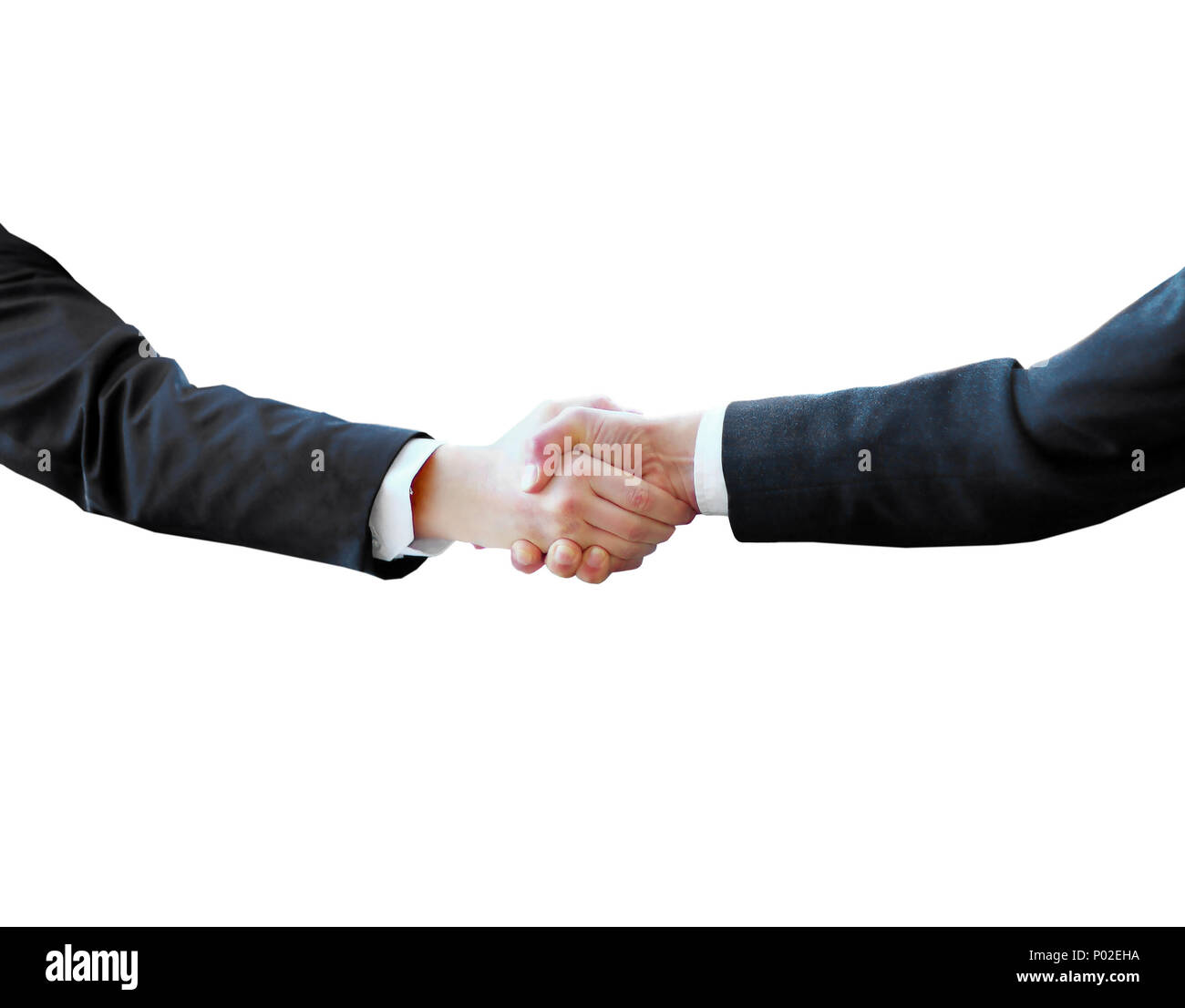 Handshake on white background. Bargaining Stock Photo - Alamy