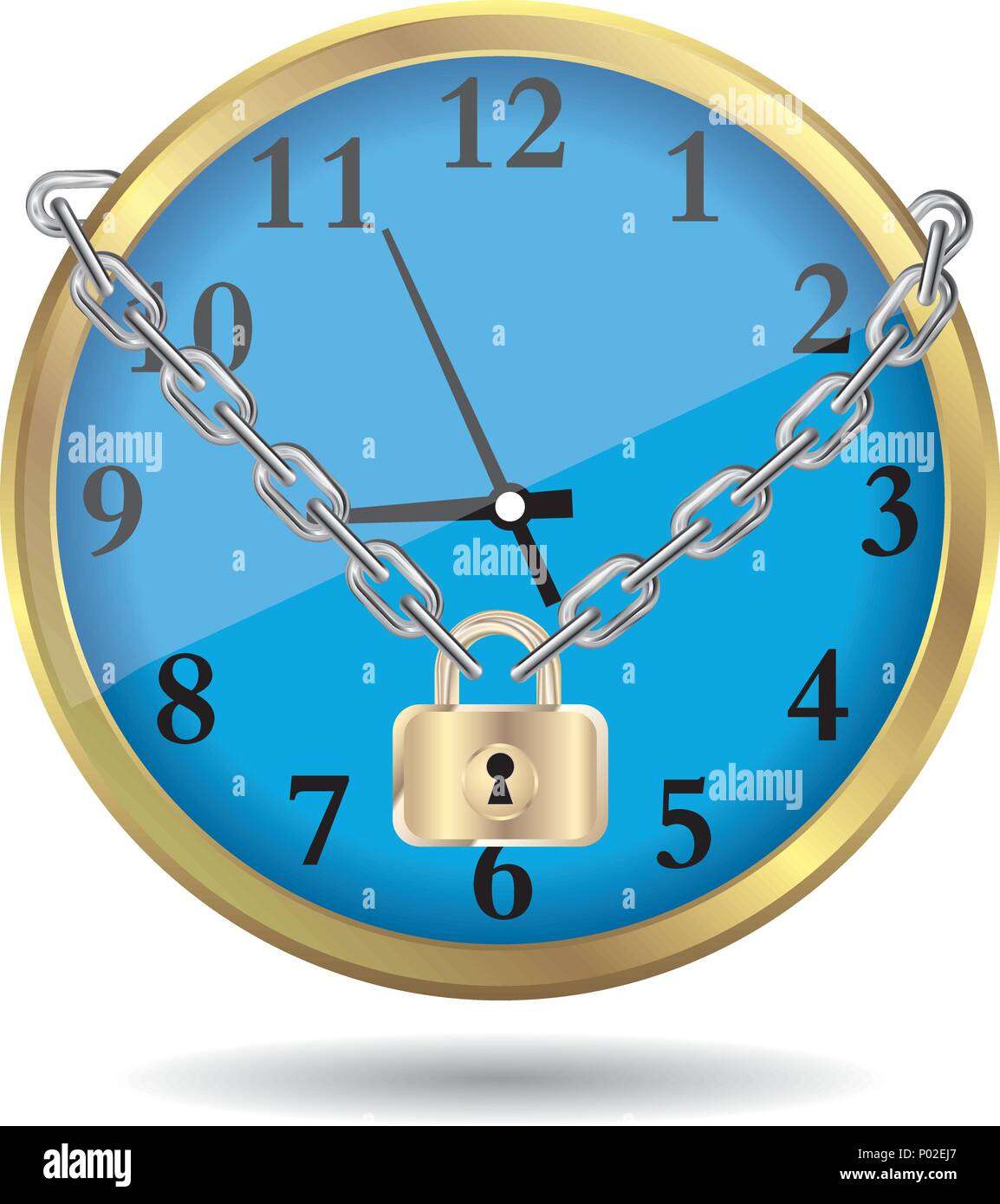 Clock locked by a chain.Isolated on white background Stock Vector Image ...