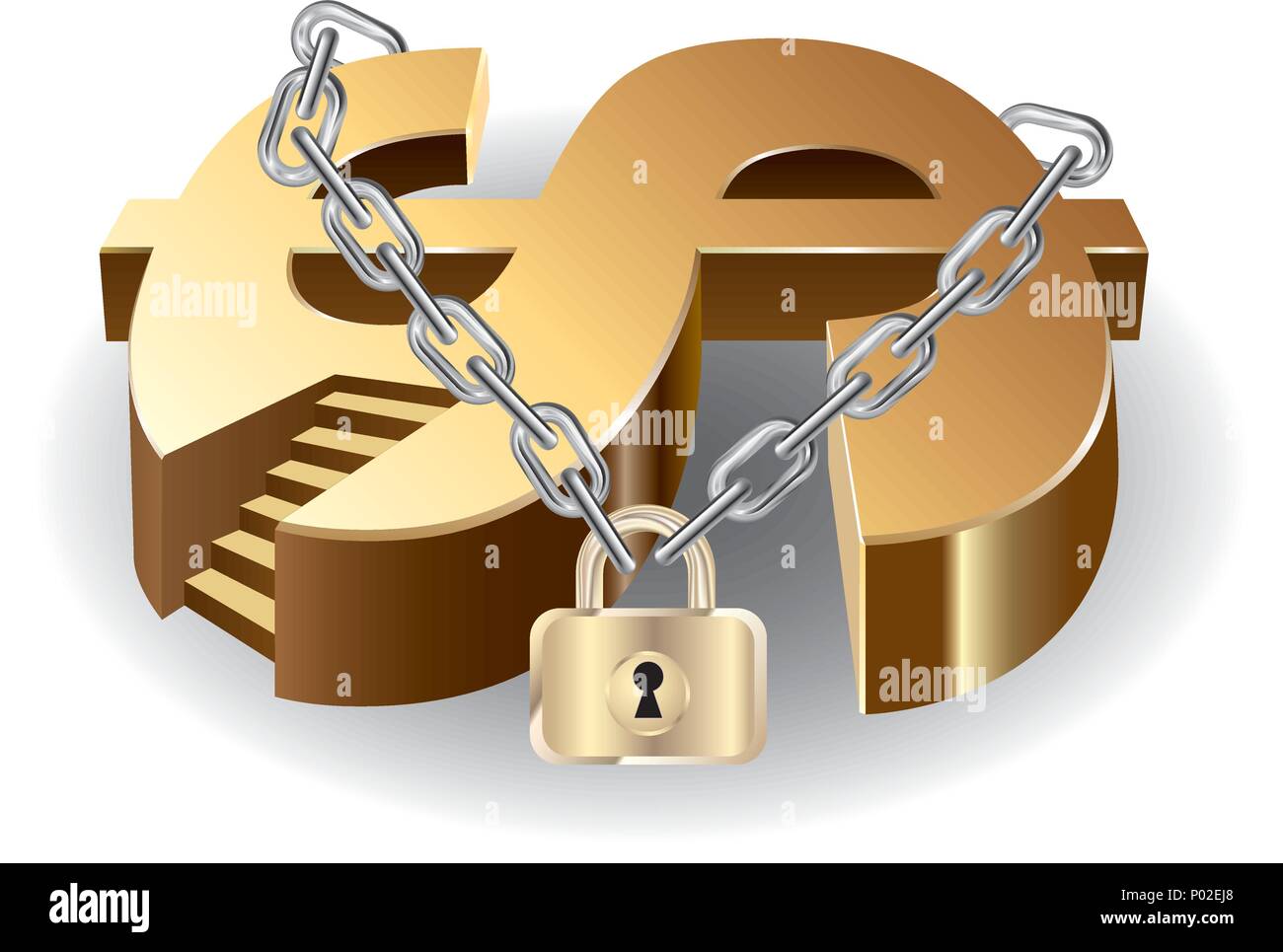 Dollar symbol locked by a chain.Isolated on white background Stock ...