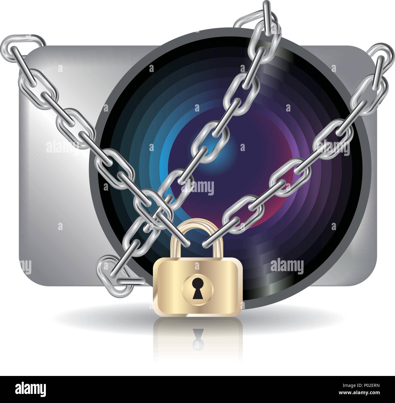 Camera locked by a chain.Isolated on white background Stock Vector ...