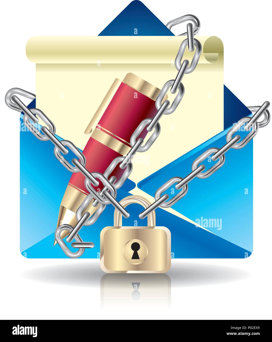 Email and pen locked by a chain.Isolated on white background Stock ...