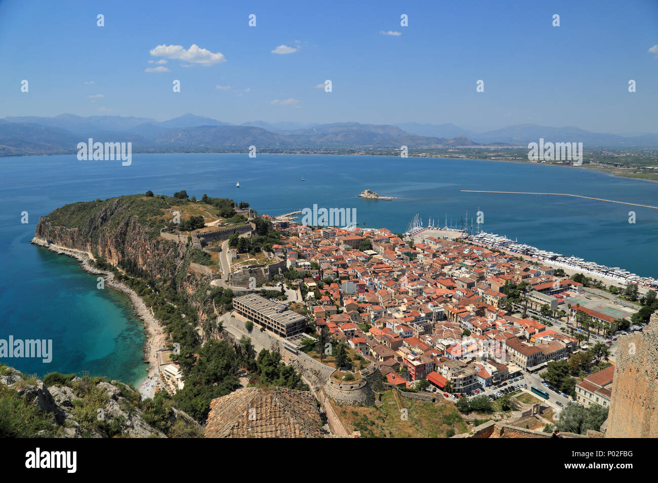Top view over Nafplio and the Argolic Gulf from the Palamidi castle ...