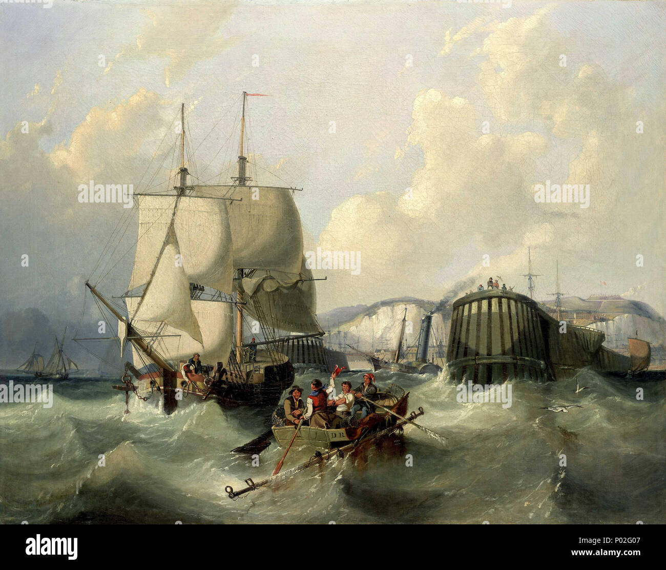 . English: A Brig Leaving Dover This painting shows a view of Dover ...