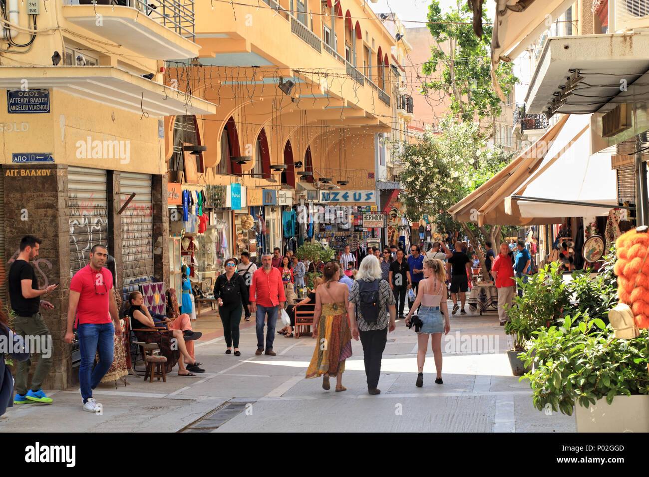 Pandrossou street market in Monastiraki, Athens historic center Stock ...