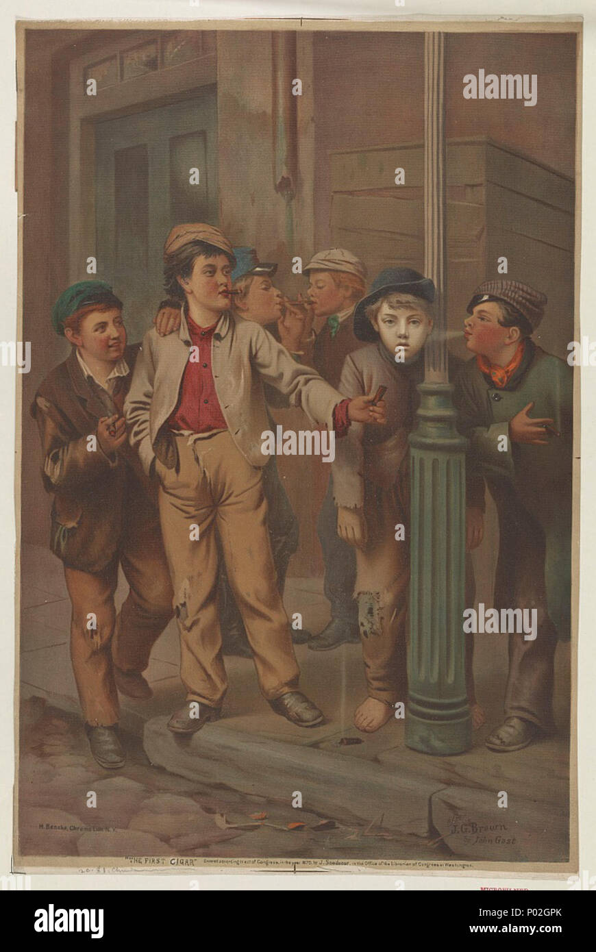 The First Cigar - after J.G. Brown by John Gast Stock Photo - Alamy