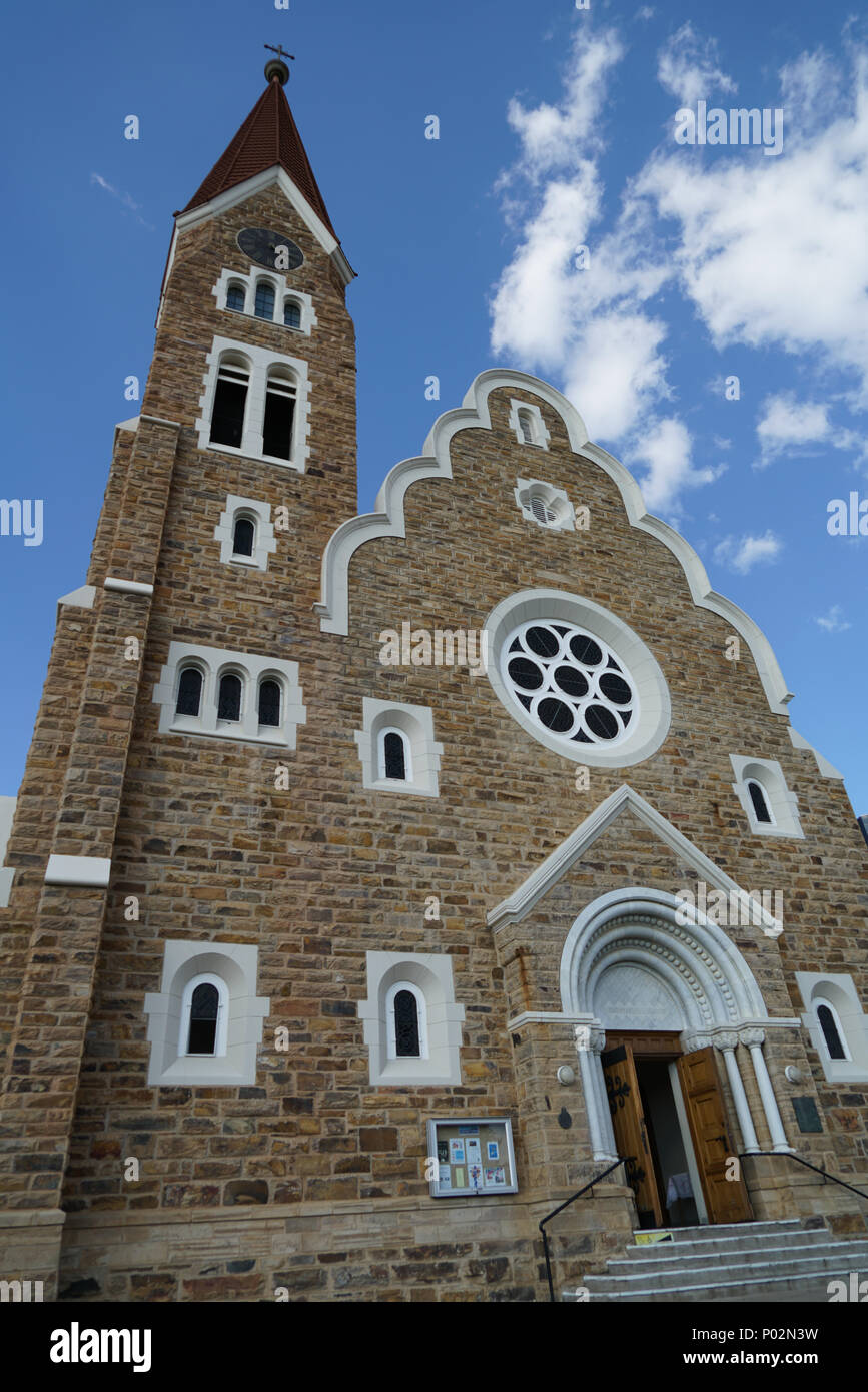 Historic sandstone landmark and Lutheran church in Windhoek, Namibia ...