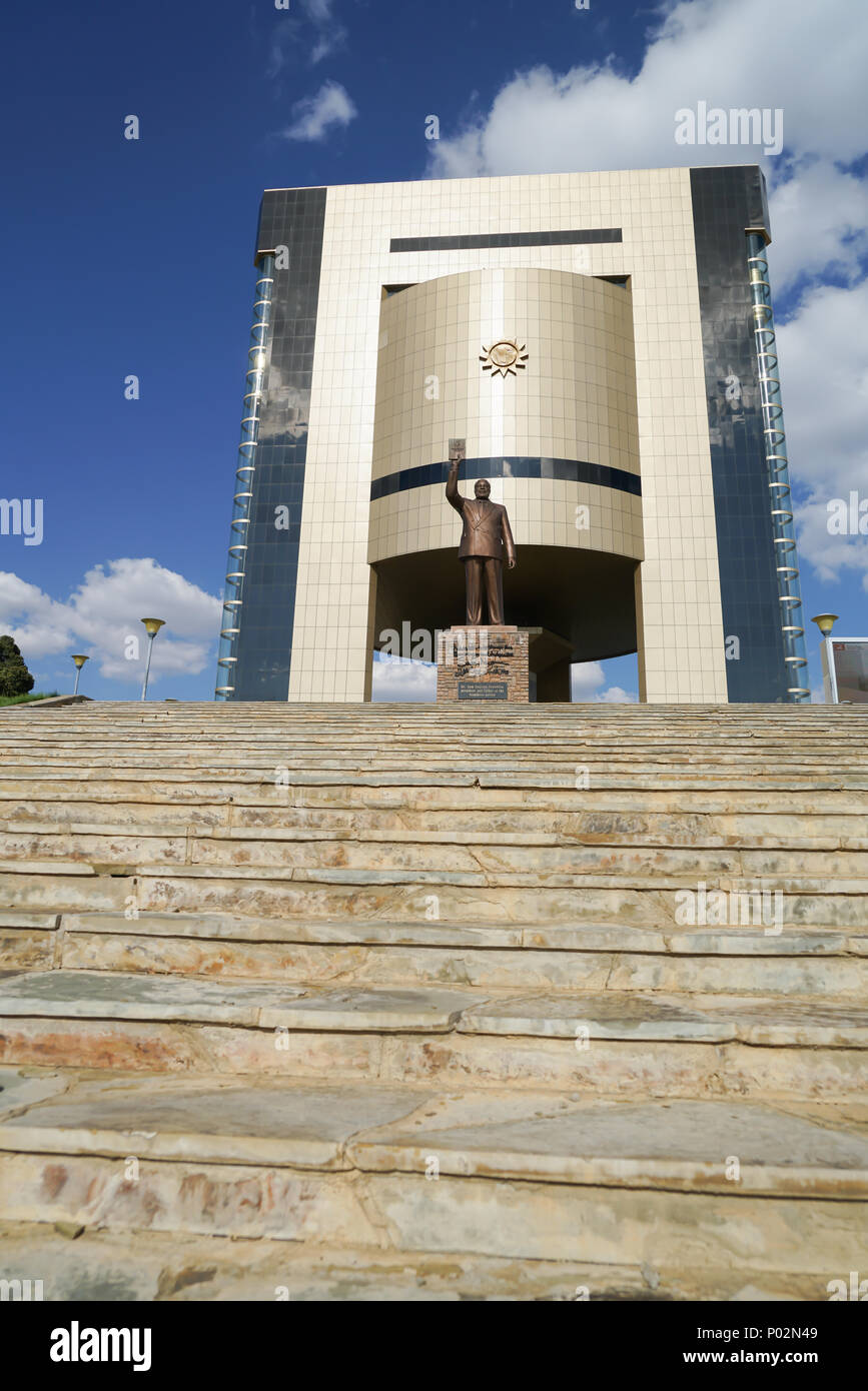 WINDHOEK NAMIBIA - MAY11 2018; Dr. Sam Nujoma statue top of steps ...