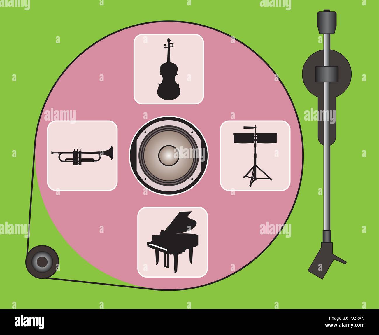 Set of turntable and music instruments. Flat vector Stock Vector Image ...