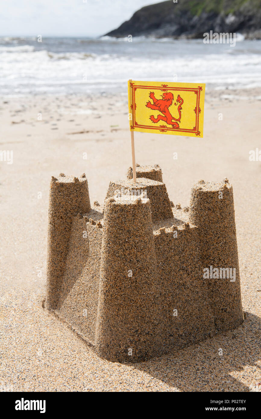 Sandcastle On Beach Flying Scottish Flag Stock Photo - Alamy