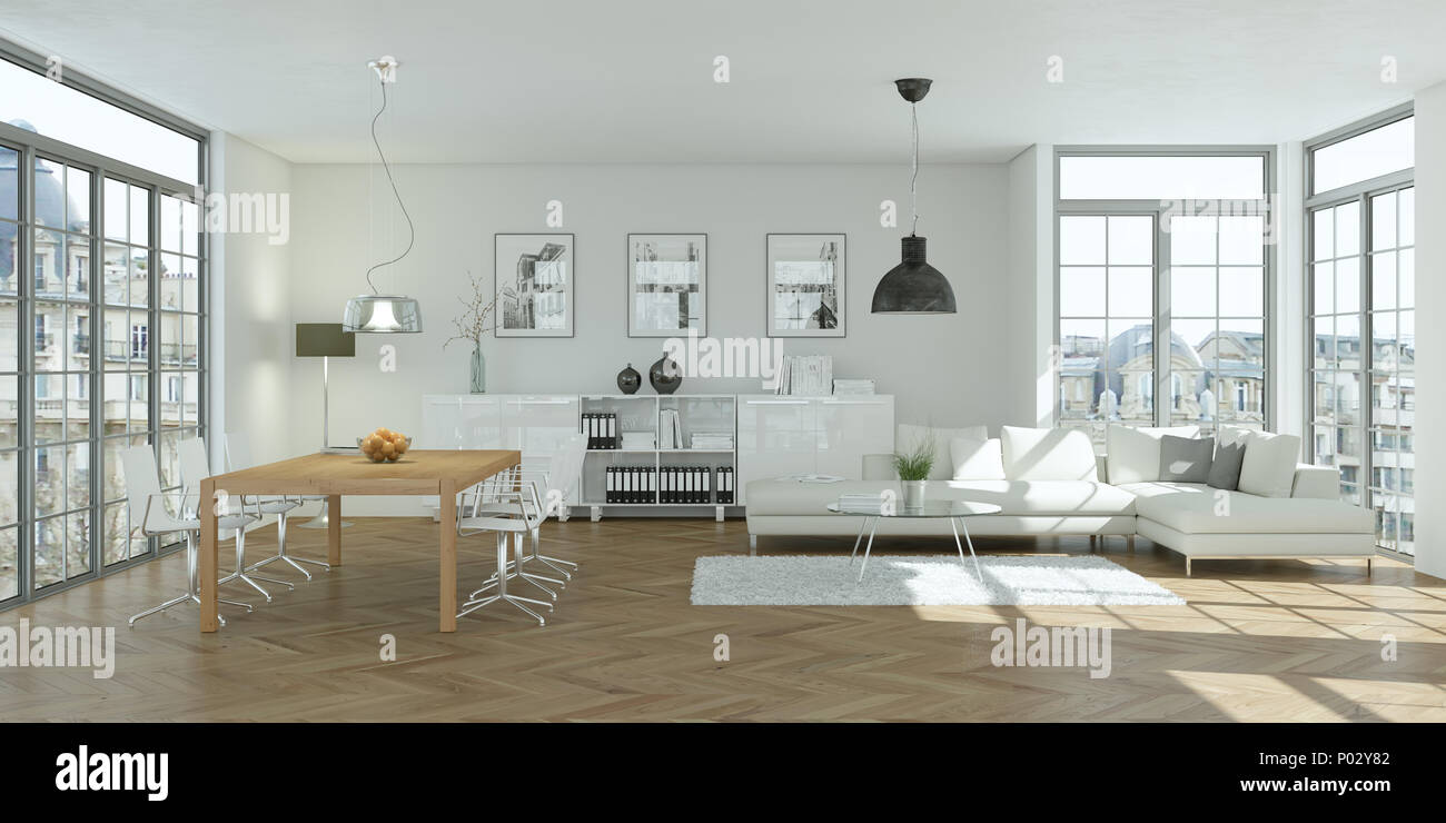 modern bright skandinavian flat interior design Stock Photo - Alamy