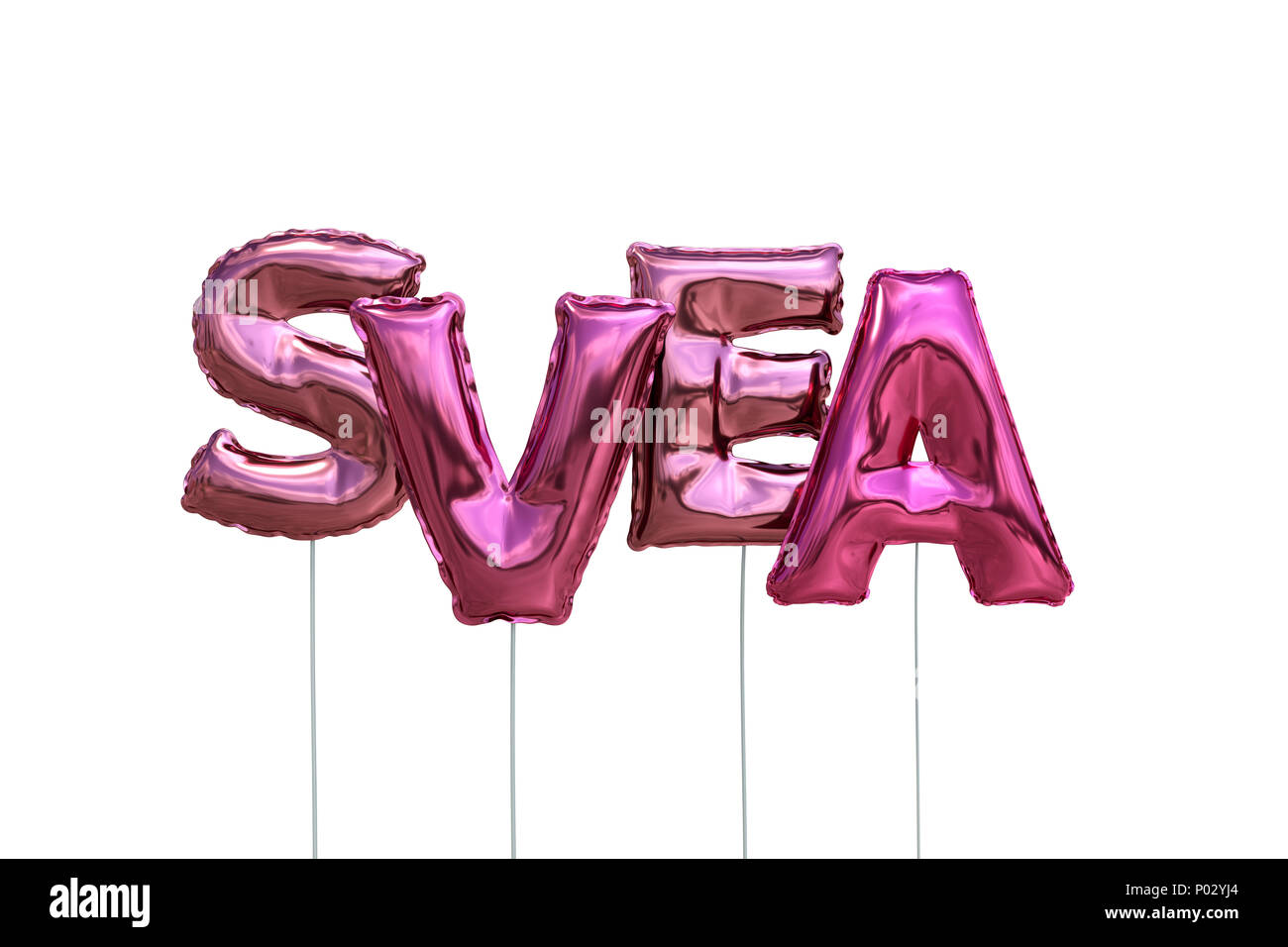 Name svea made of pink inflatable balloons isolated on white background ...
