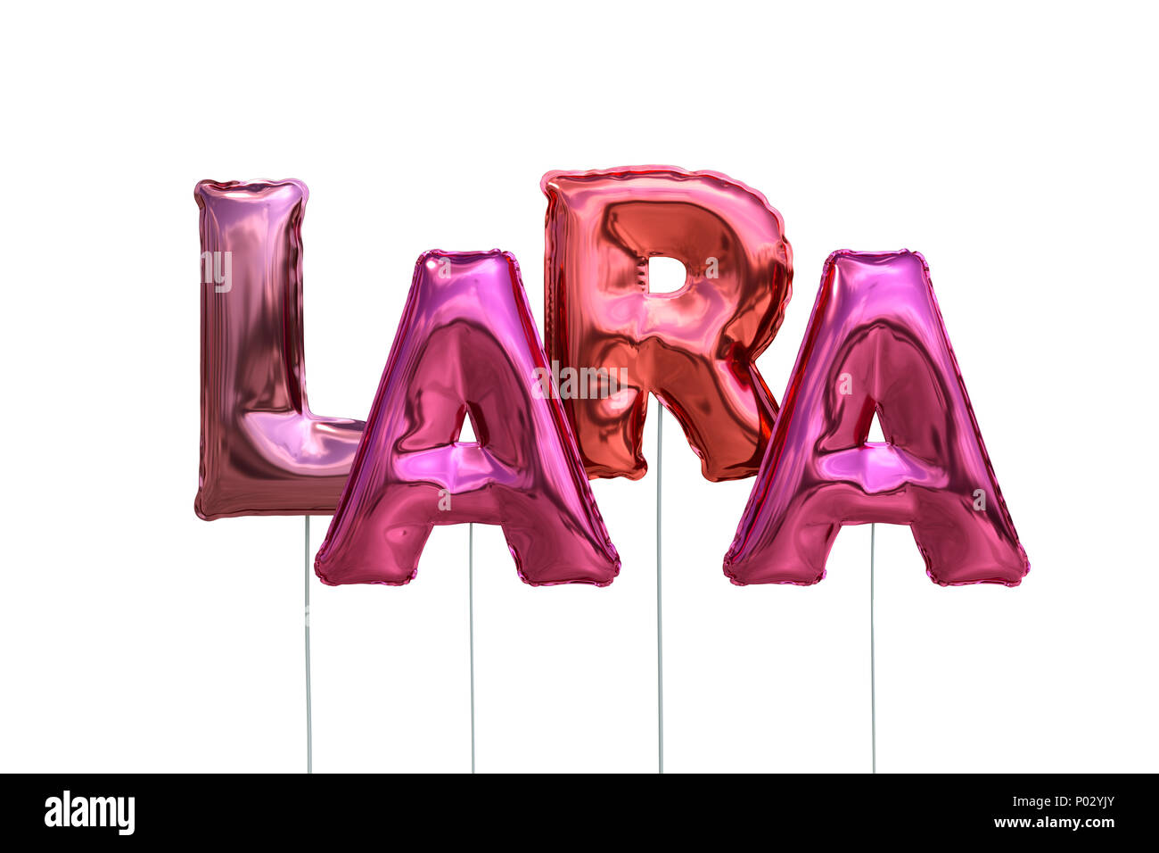 Name lara made of pink inflatable balloons isolated on white background ...