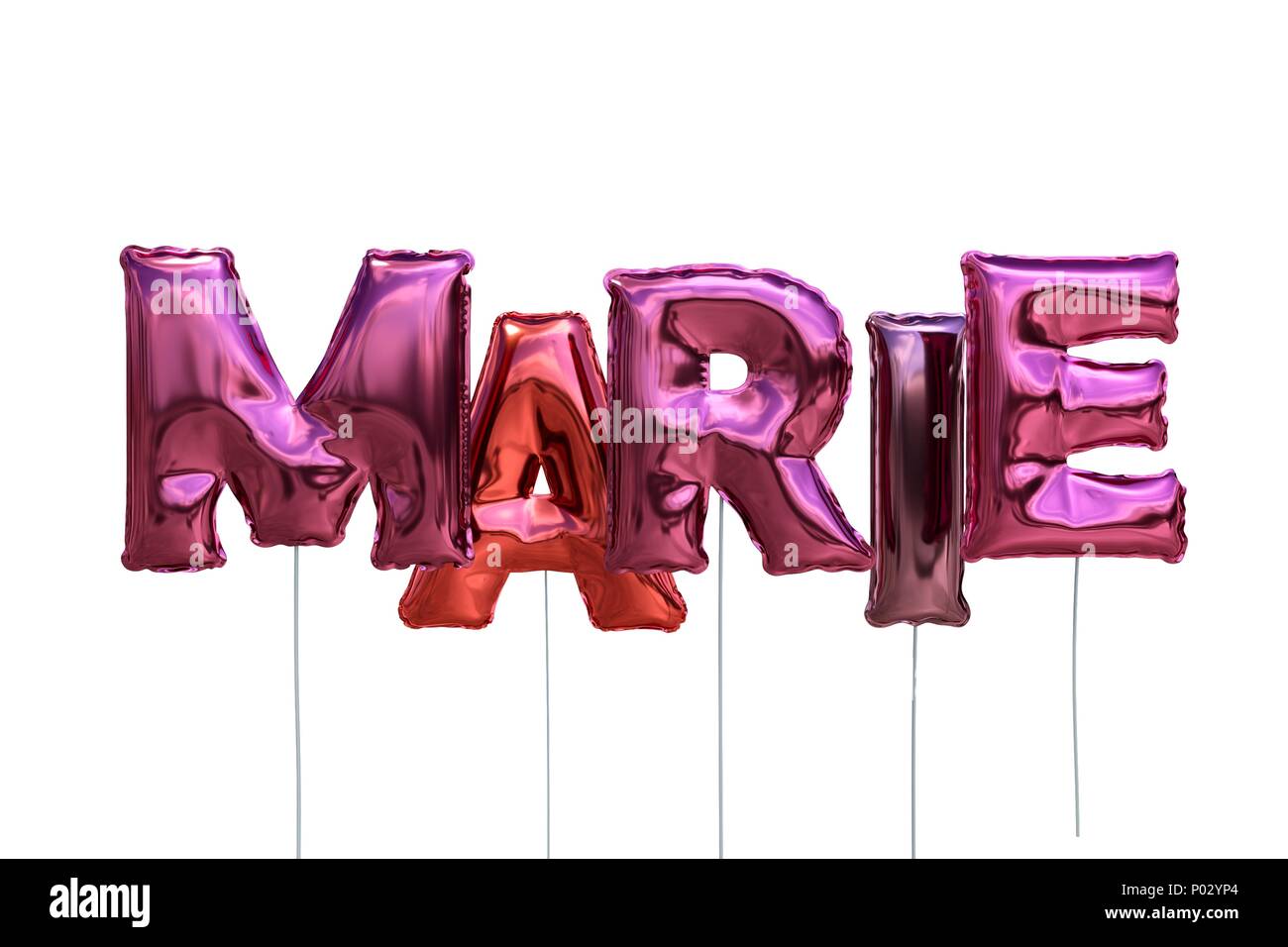 Name marie made of pink inflatable balloons isolated on white ...