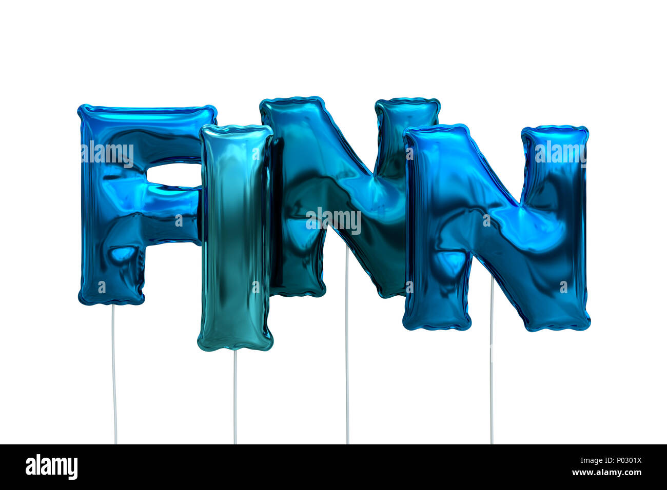 Name finn made of blue inflatable balloons isolated on white background ...