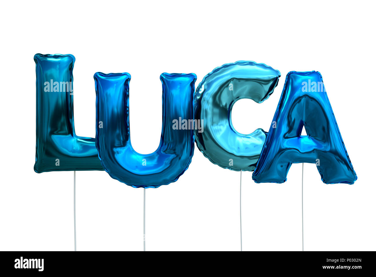 Name luca made of blue inflatable balloons isolated on white background ...