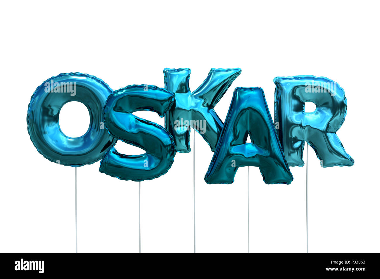 Name oskar made of blue inflatable balloons isolated on white ...