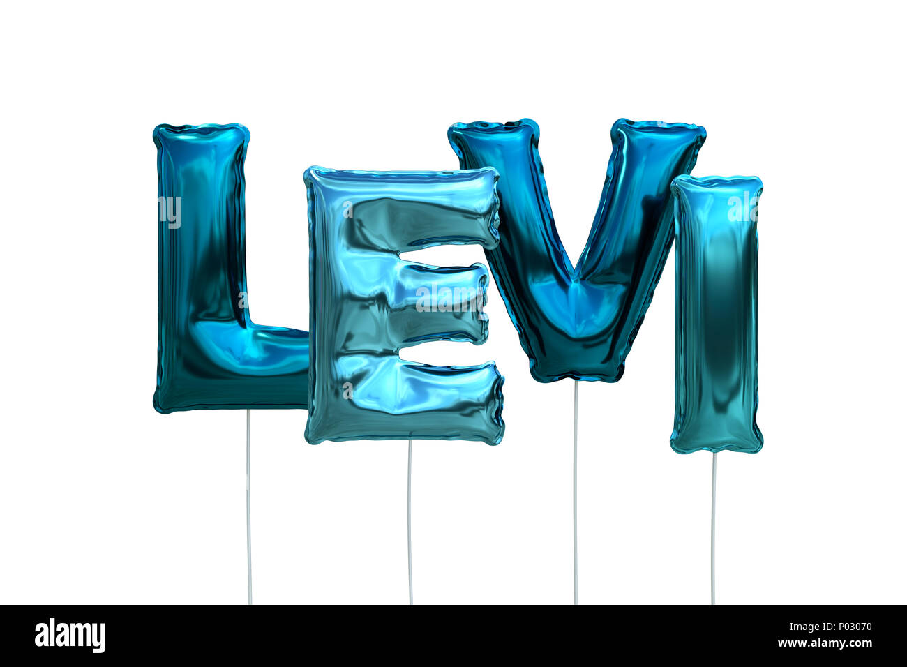 Name levi made of blue inflatable balloons isolated on white background ...