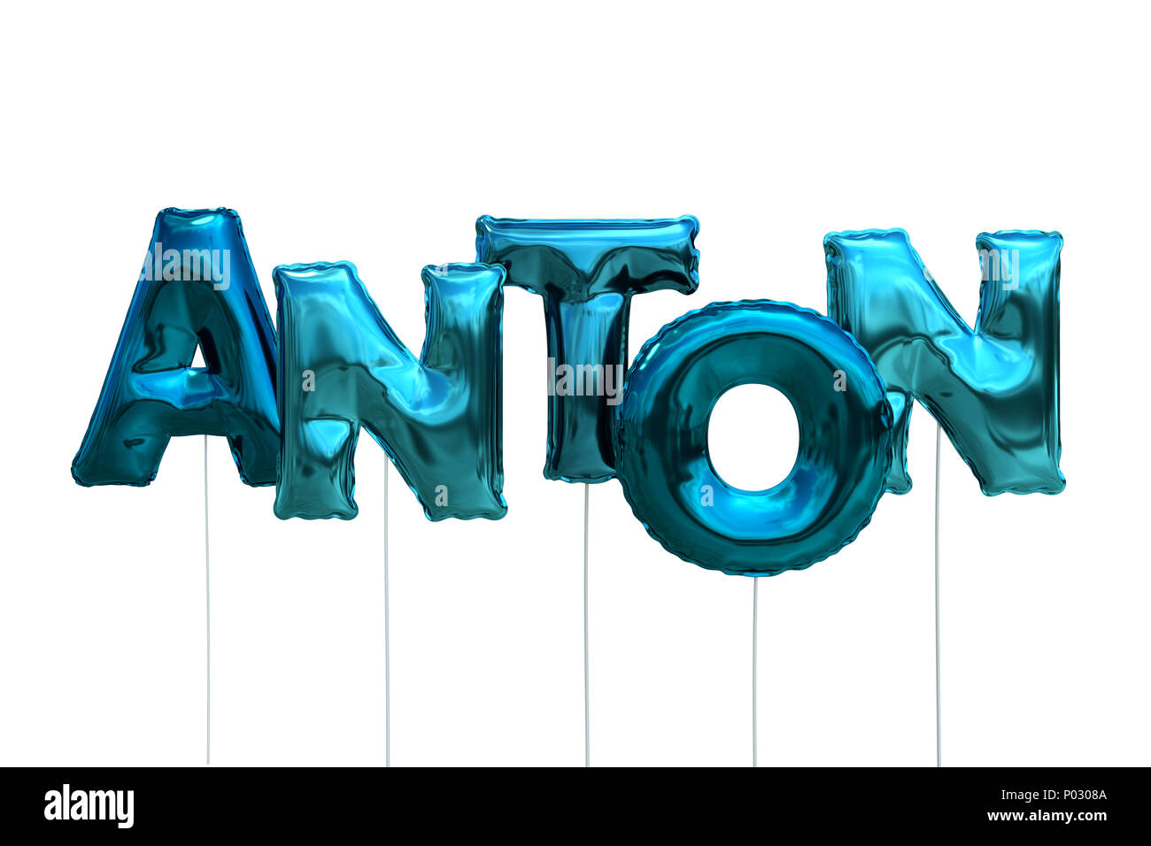 Name anton made of blue inflatable balloons isolated on white ...