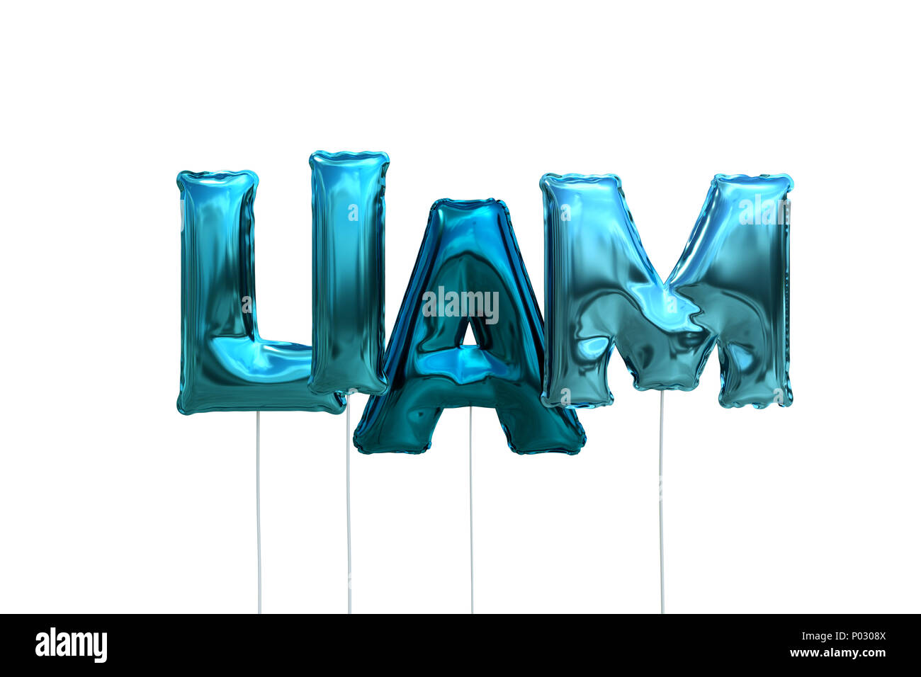 Name liam made of blue inflatable balloons isolated on white background ...